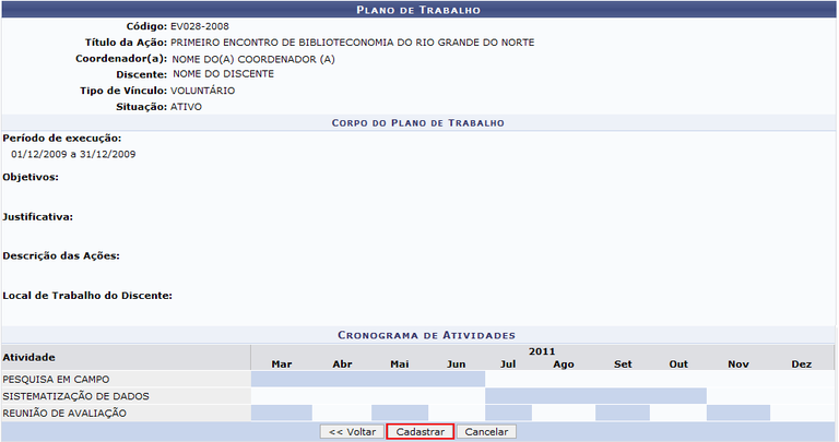 Planos de Trabalho — Sistema Integrado de Gestão